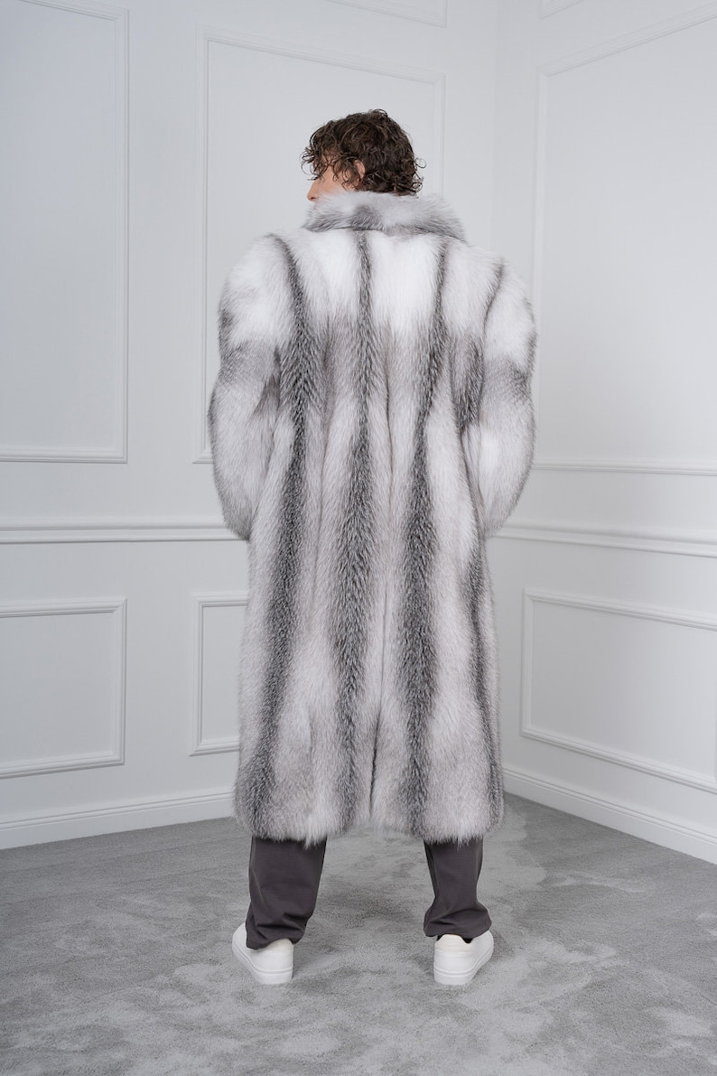 Men's Blue Shadow Fox Fur Coat With Rever Collar - Etsy