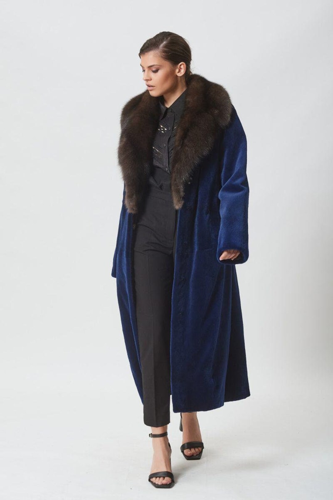 Jeans Short Sheared Mink Fur Coat With Sable Collar - Etsy