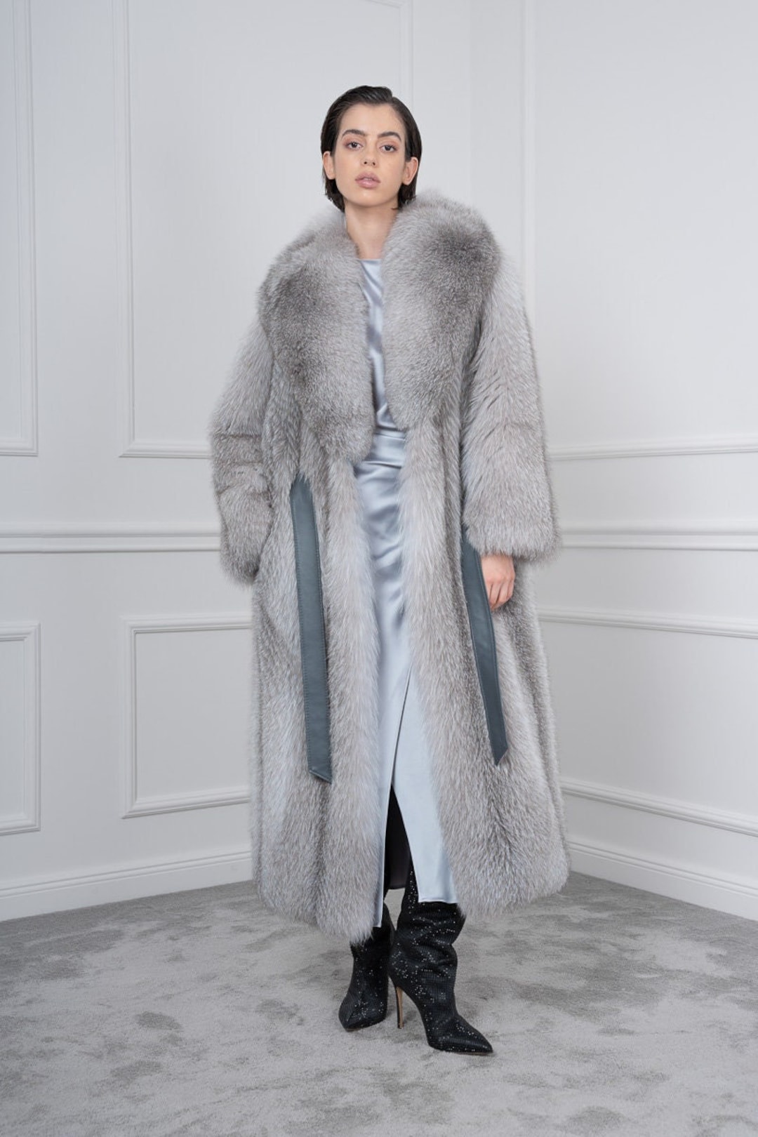 Gray Fox Fur Coat With Shawl Collar - Etsy