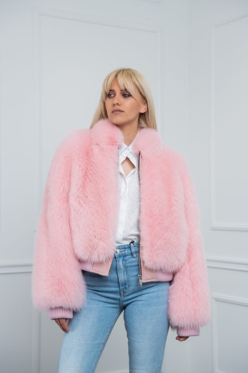 Pink Fox Fur Bomber Made of 100% Real Fox Fur - Etsy