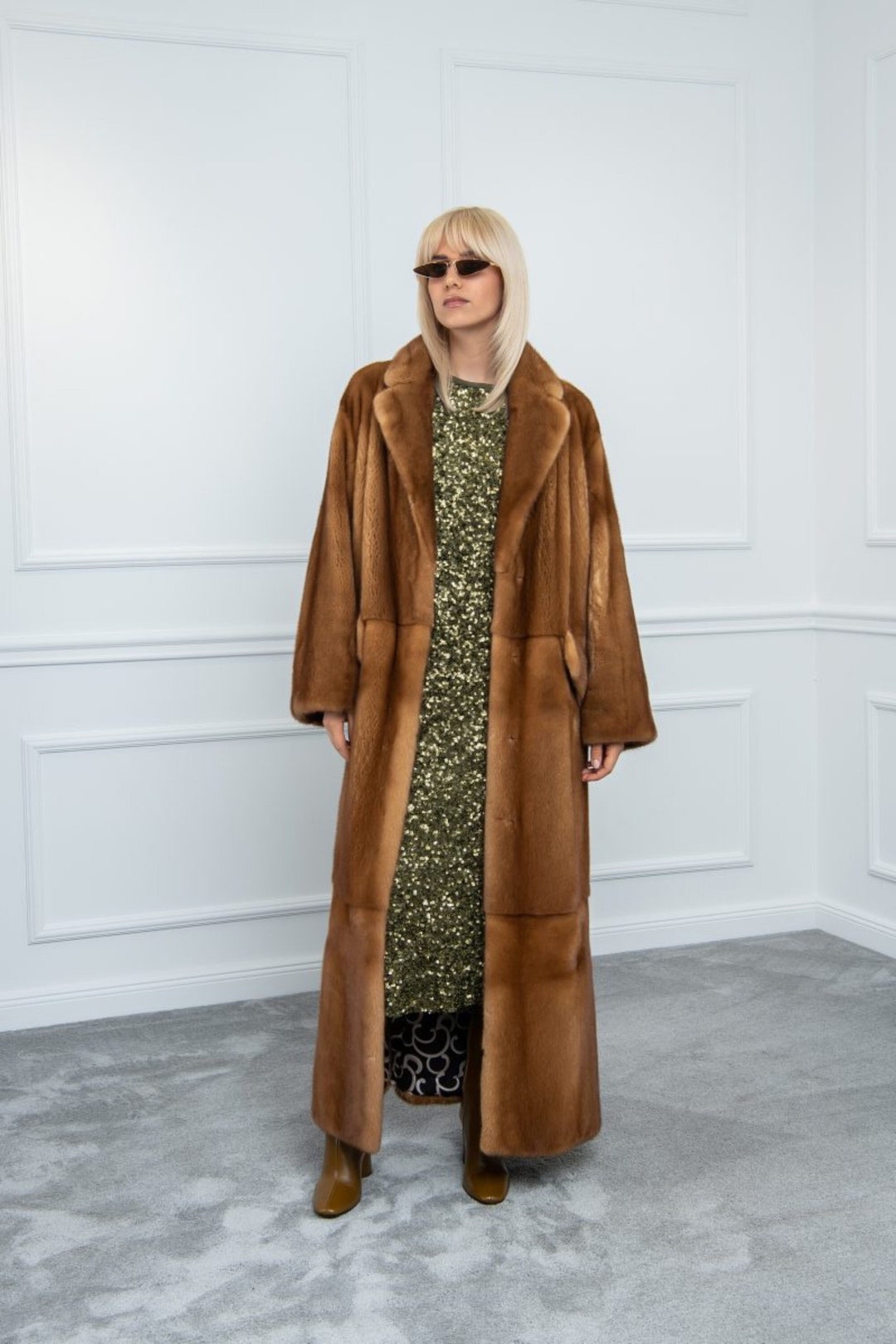 Gold Mink Fur Long Coat Made of 100% Real Fur - Etsy