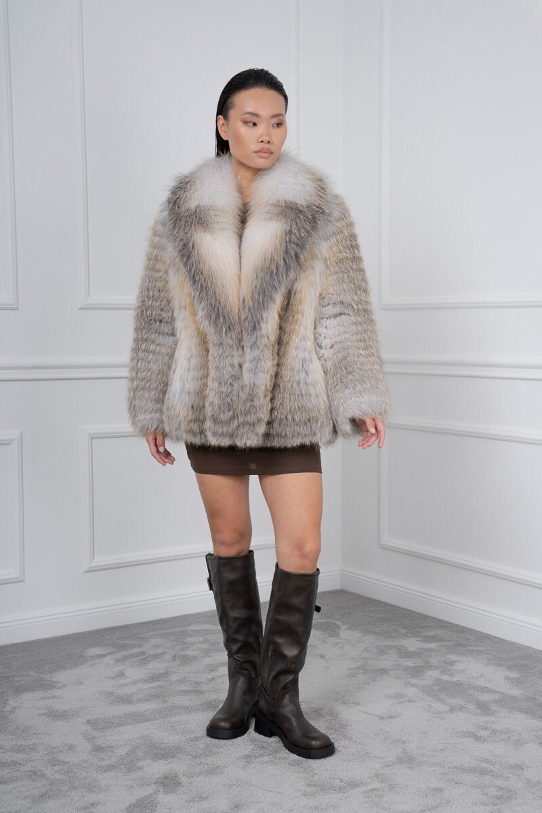 Golden Fox Fur Short Jacket With Shawl Collar - Etsy