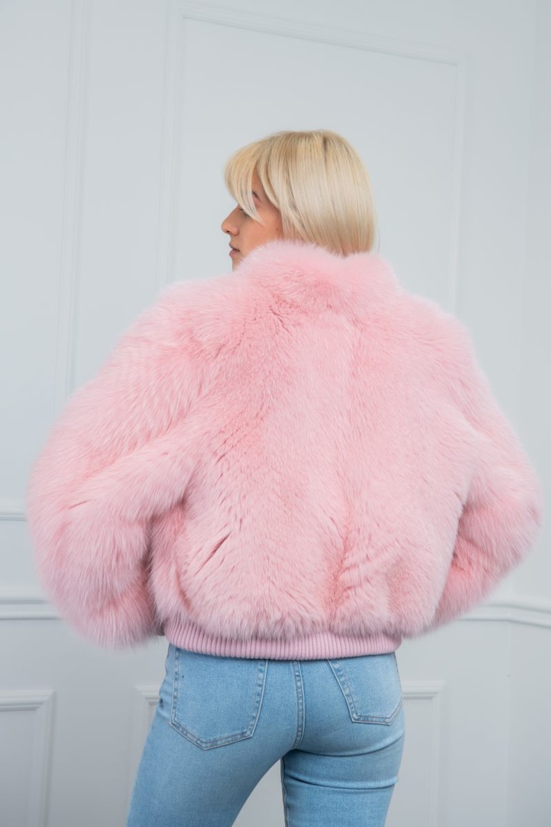 Pink Fox Fur Bomber Made of 100% Real Fox Fur - Etsy