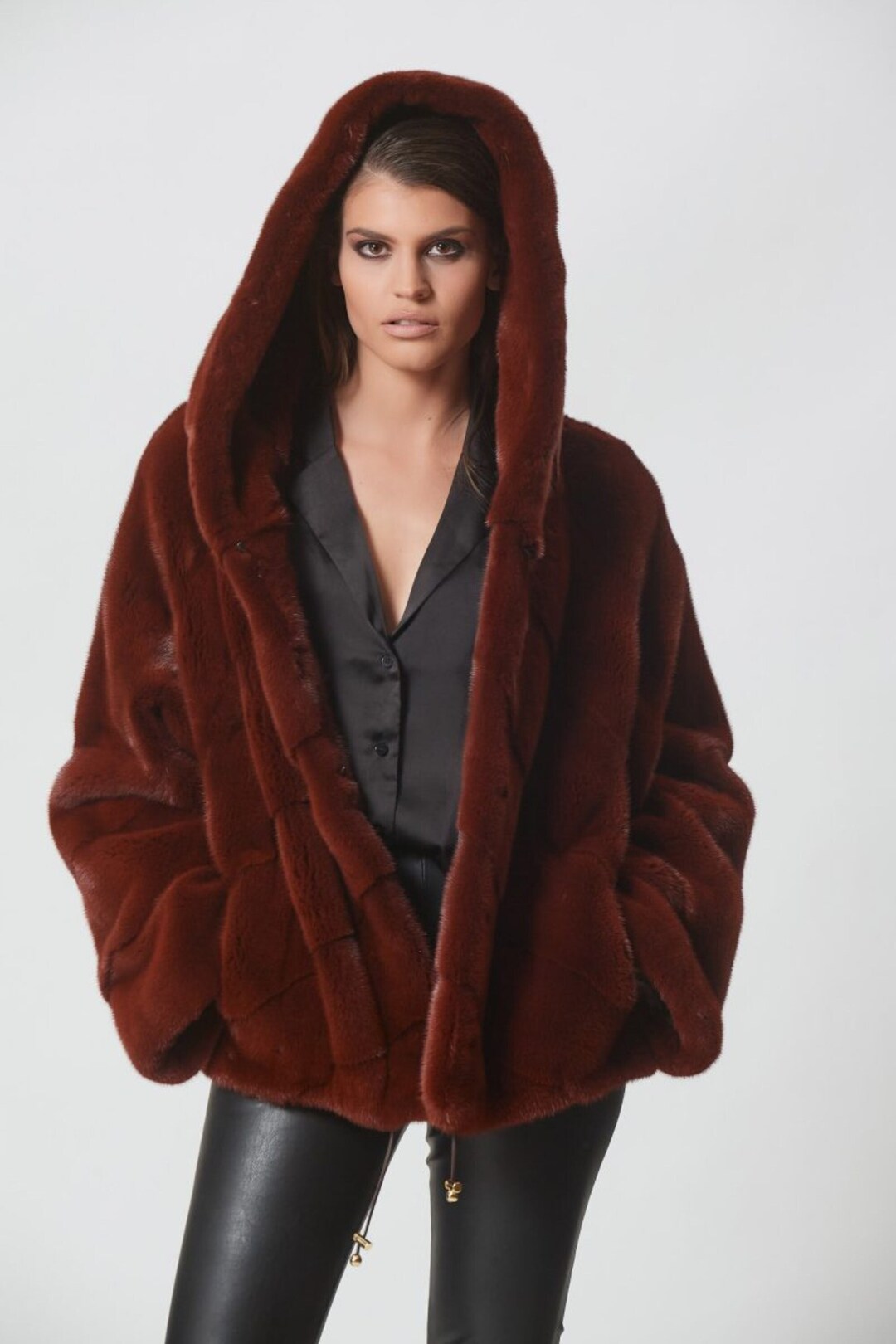 Berry Mink Fur Short Jacket With Hood Made of 100% Real Fur - Etsy