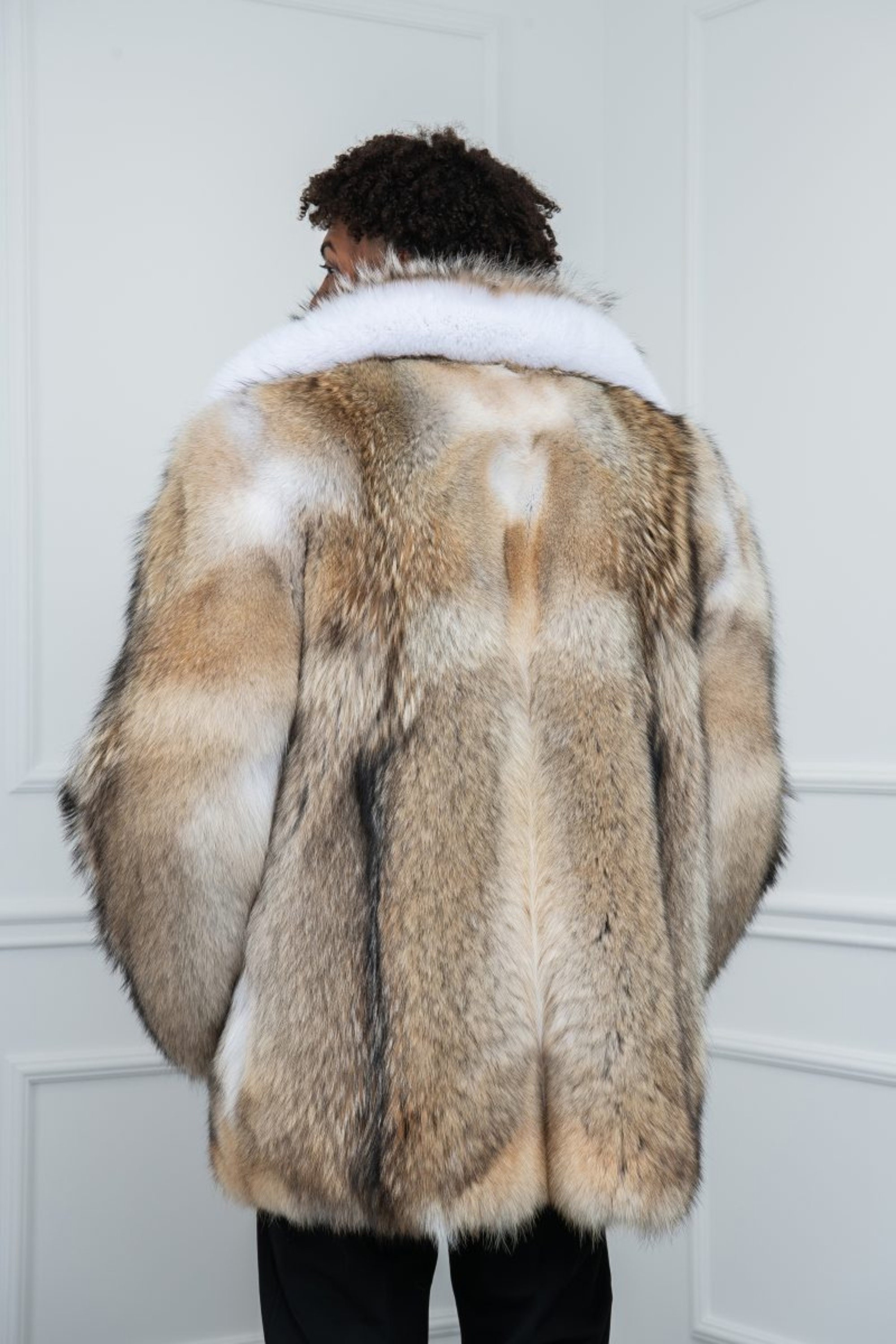 Men's Coyote Fur Jacket With Wing Collar Made of 100% Real Fur - Etsy