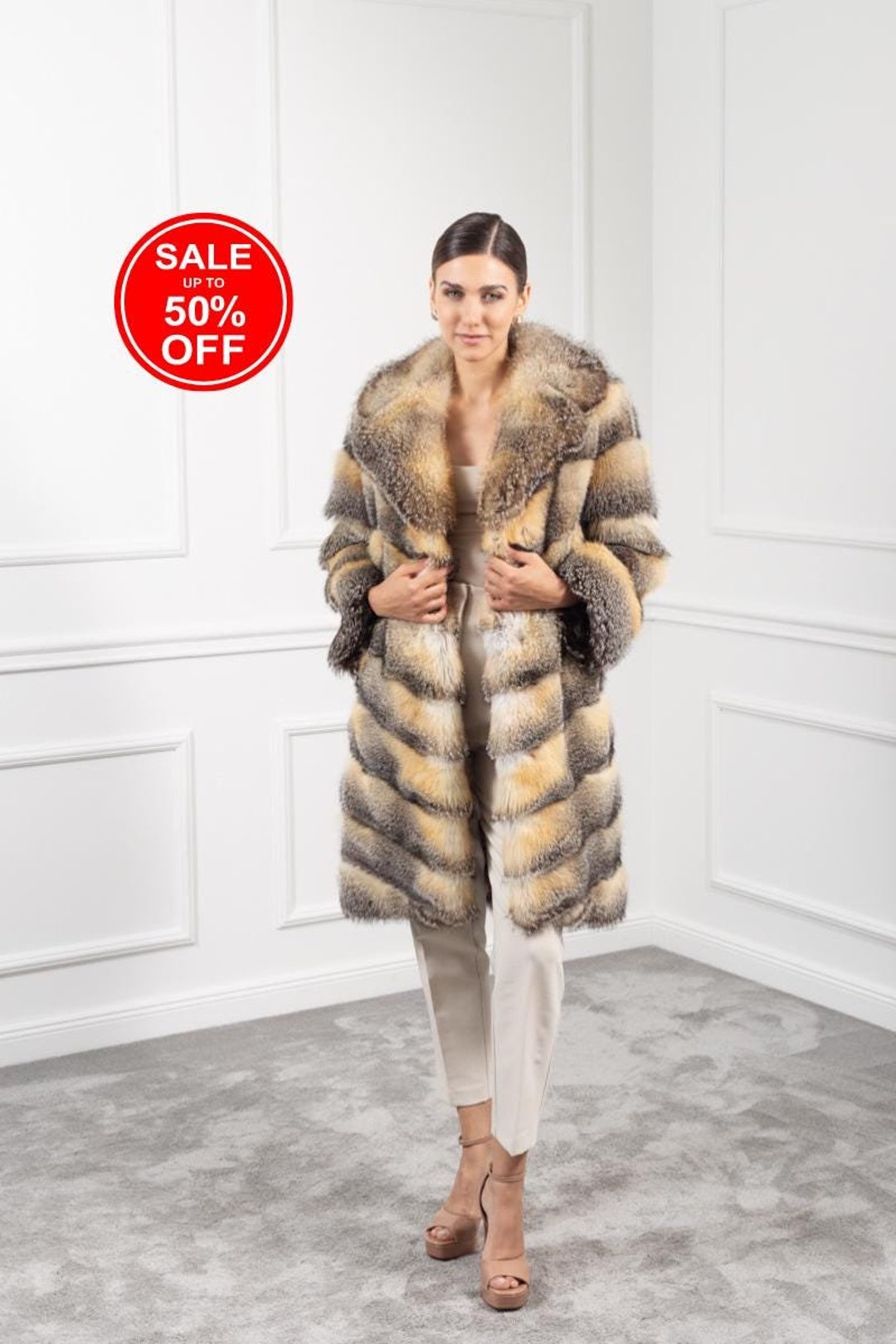 Gray Fox Fur Coat With Rever Collar - Etsy