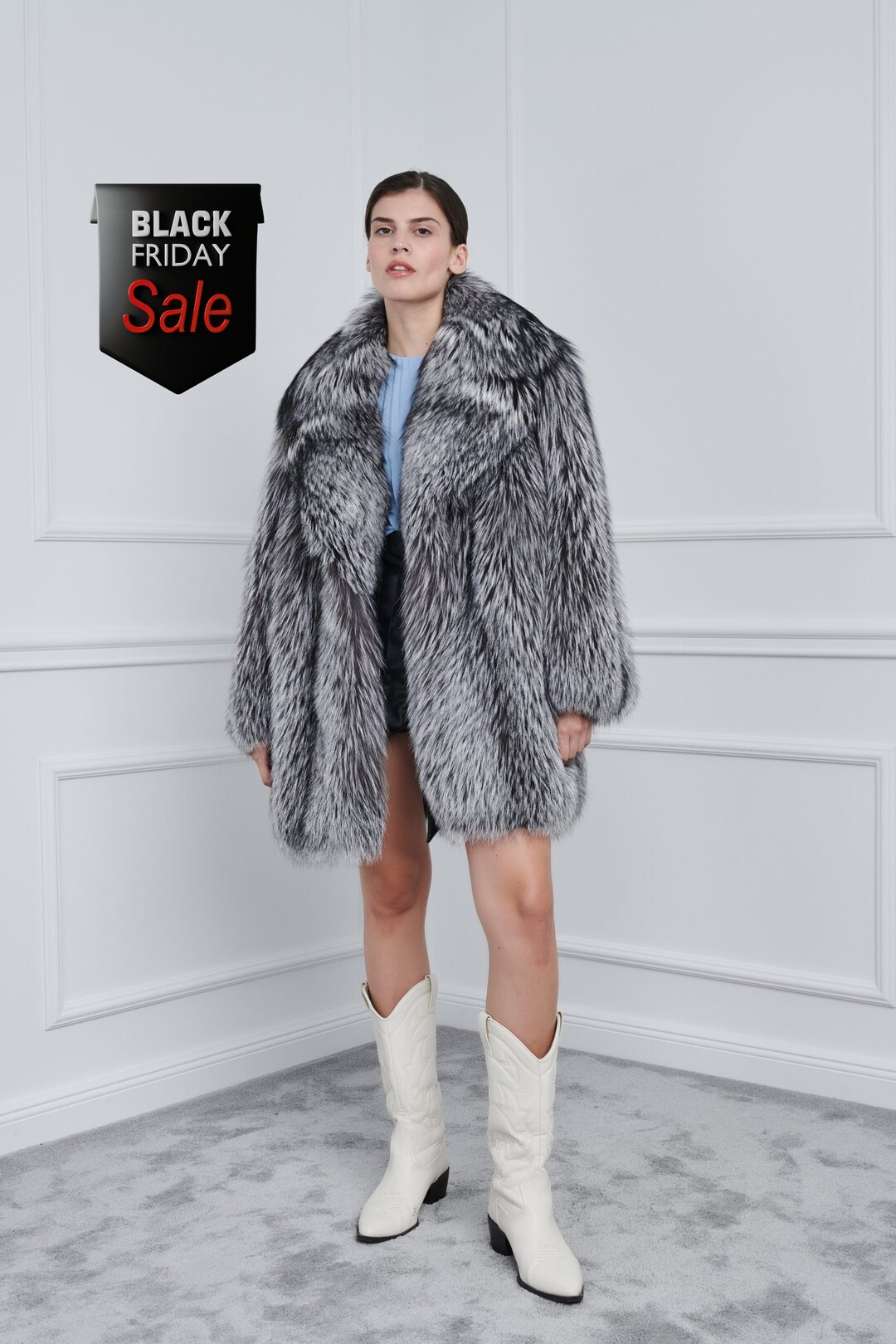 Silver Fox Fur Jacket With Rever Collar. Real Fox Fur Coat. - Etsy