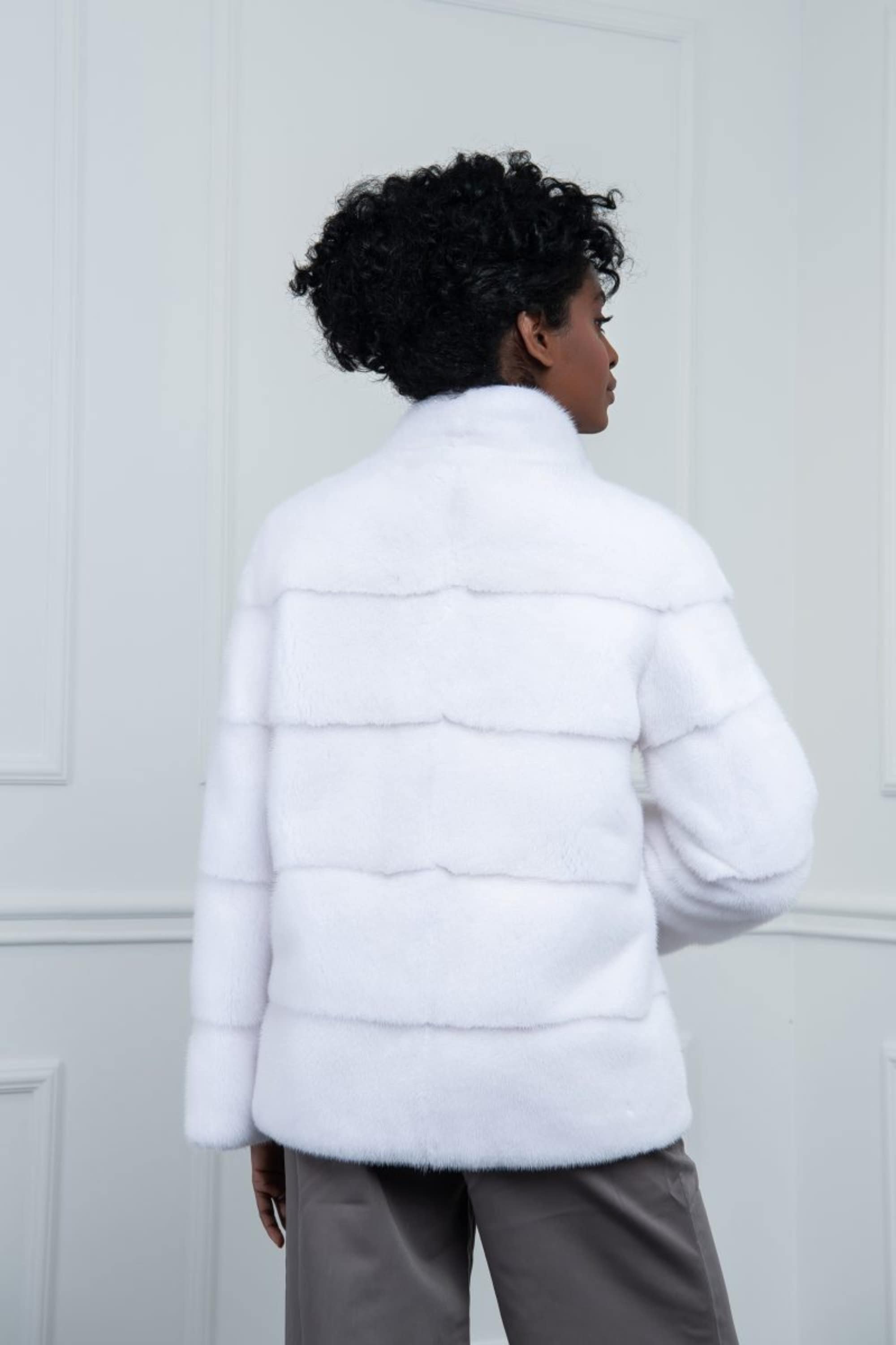 White Mink Fur Jacket With Stand Collar Made of 100% Real Fur - Etsy