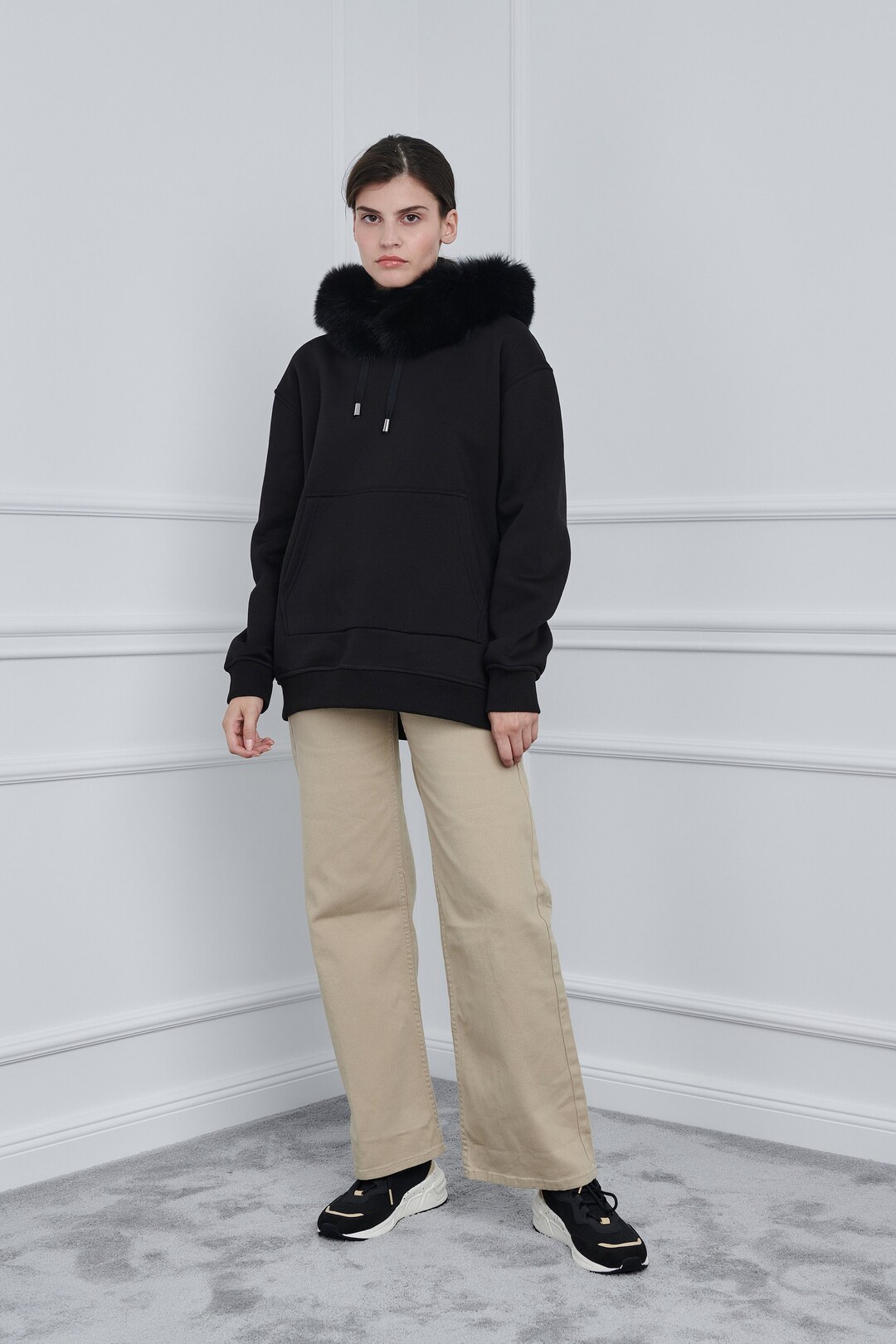 Black Sweatshirt With Fox Fur Made of 100% Real Fox Skins - Etsy