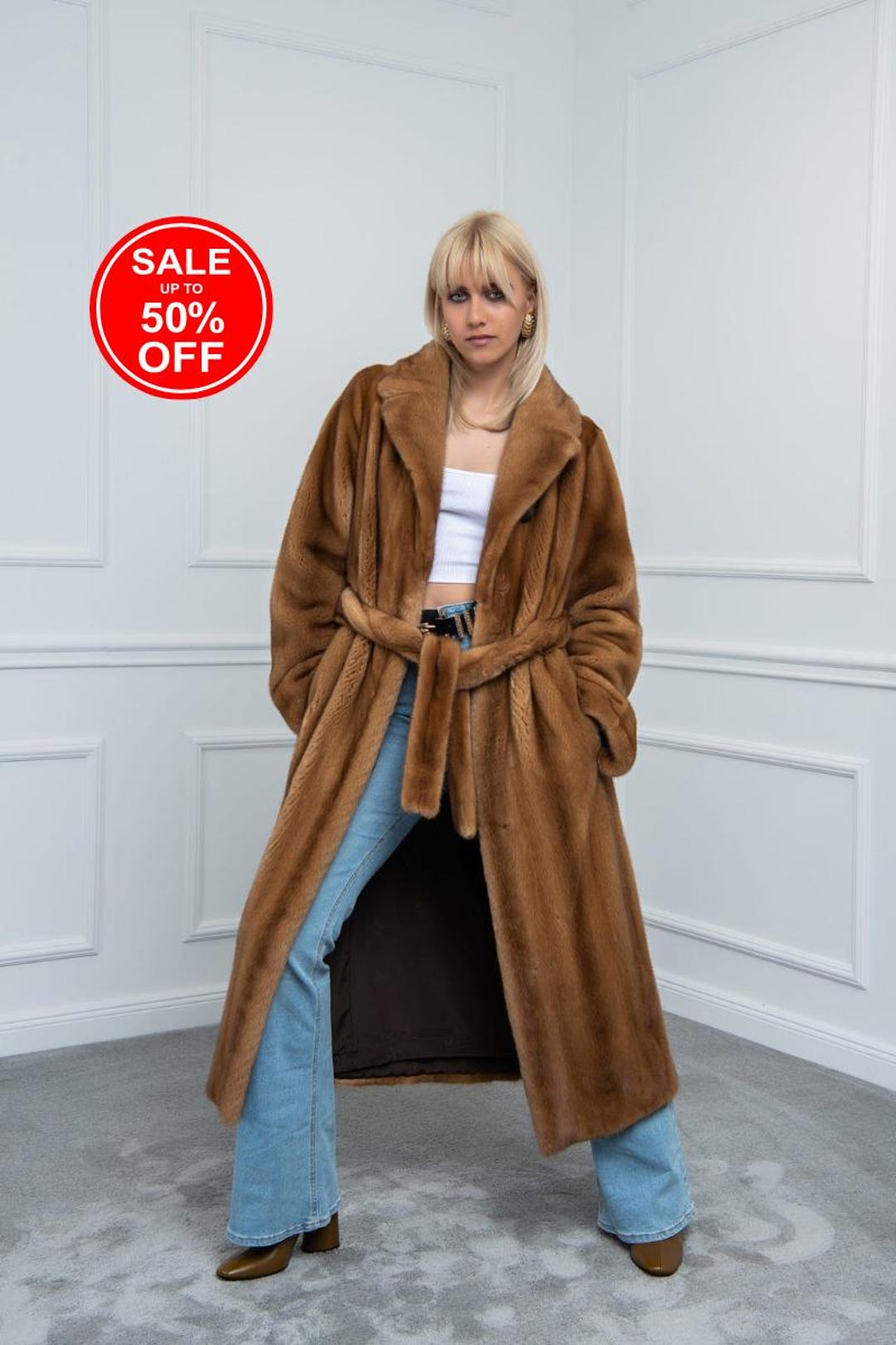 Gold Mink Fur Coat With Rever Collar Made of 100% Real Fur - Etsy