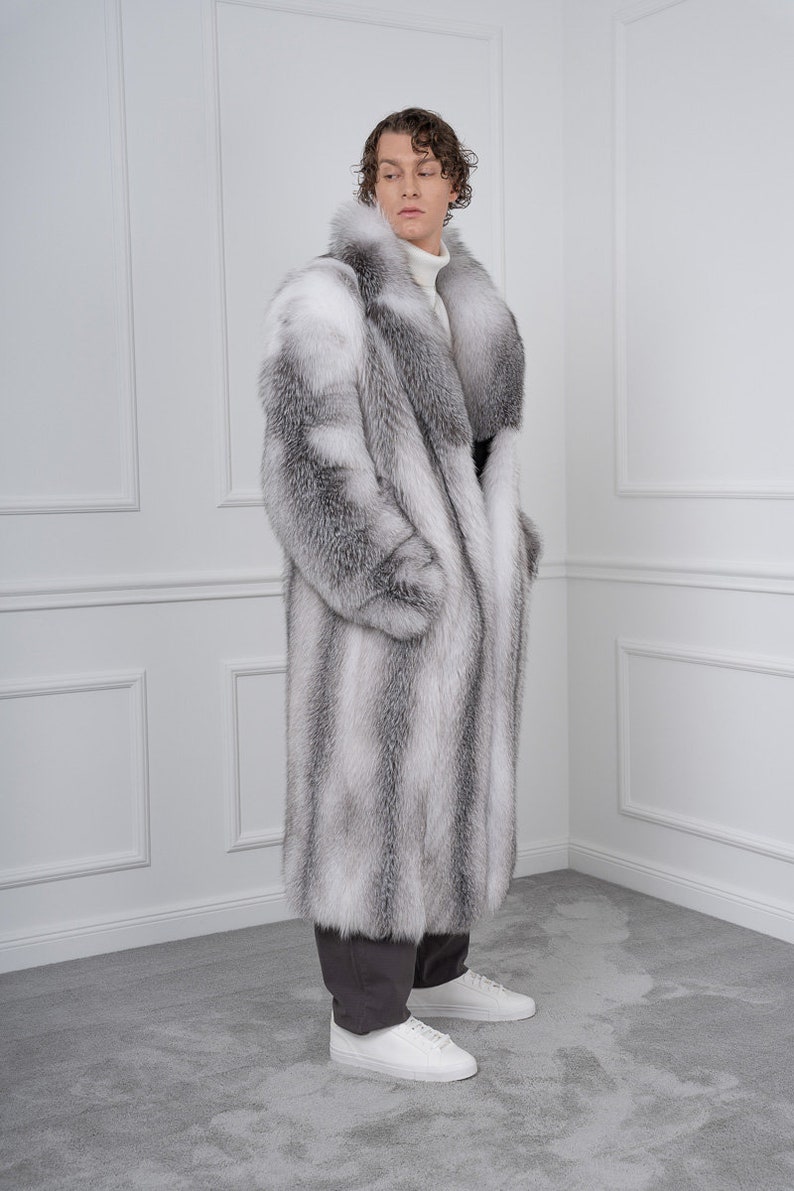 Men's Blue Shadow Fox Fur Coat With Rever Collar - Etsy