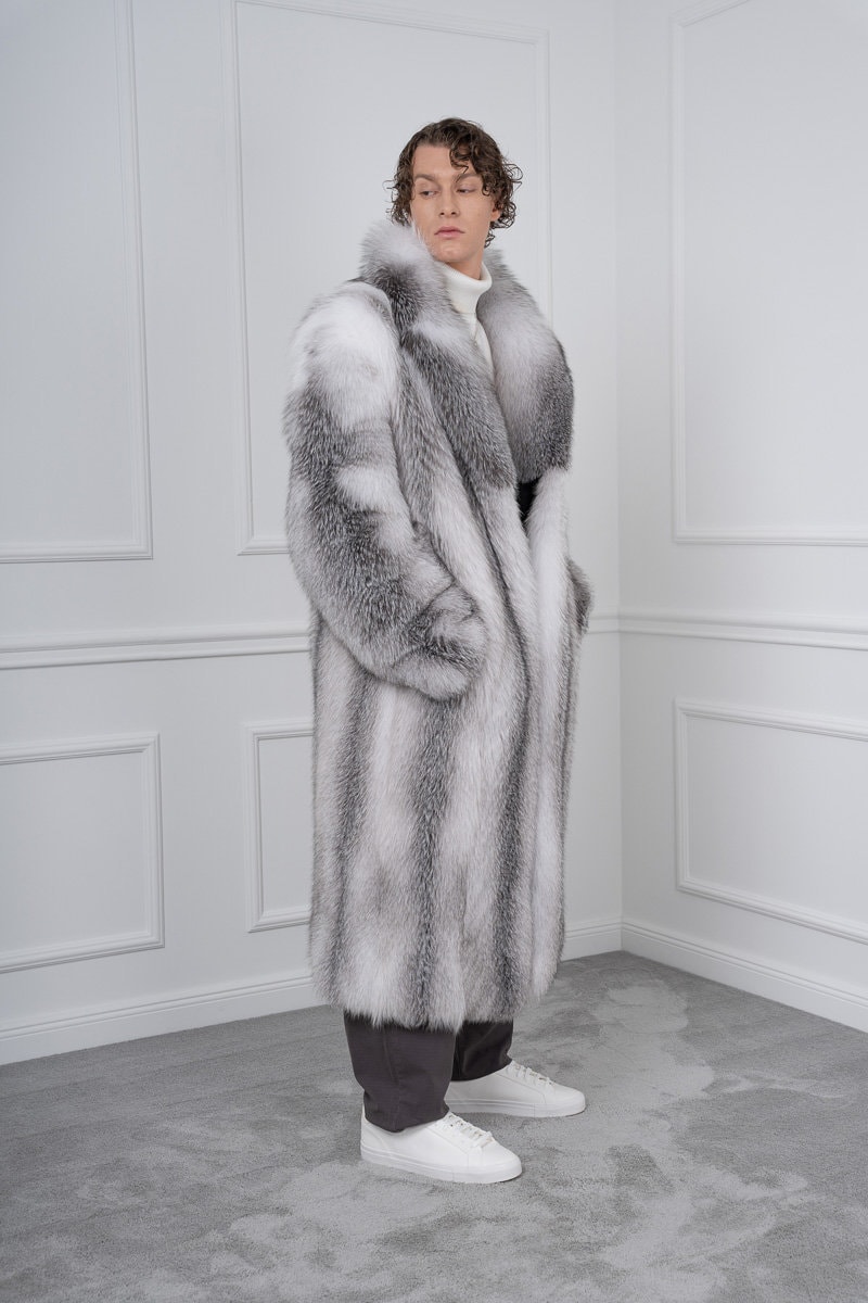 Men's Blue Shadow Fox Fur Coat With Rever Collar - Etsy