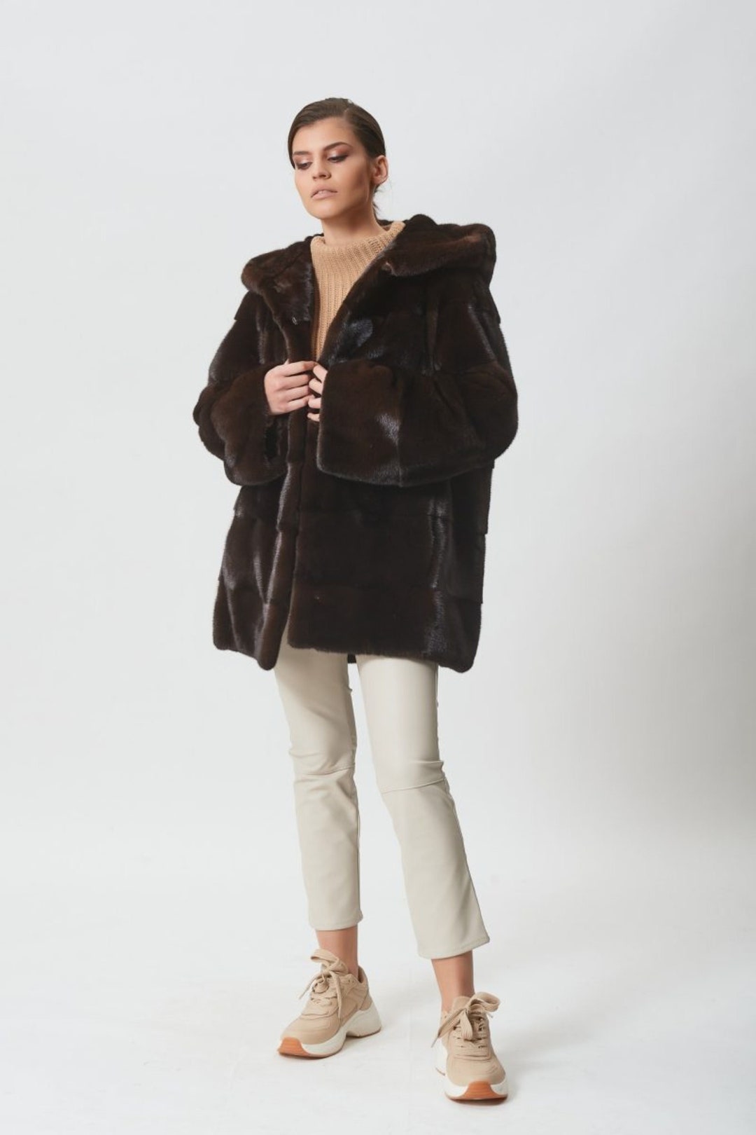 Mahogany Mink Fur Short Jacket With Hood Made of 100% Real Fur - Etsy