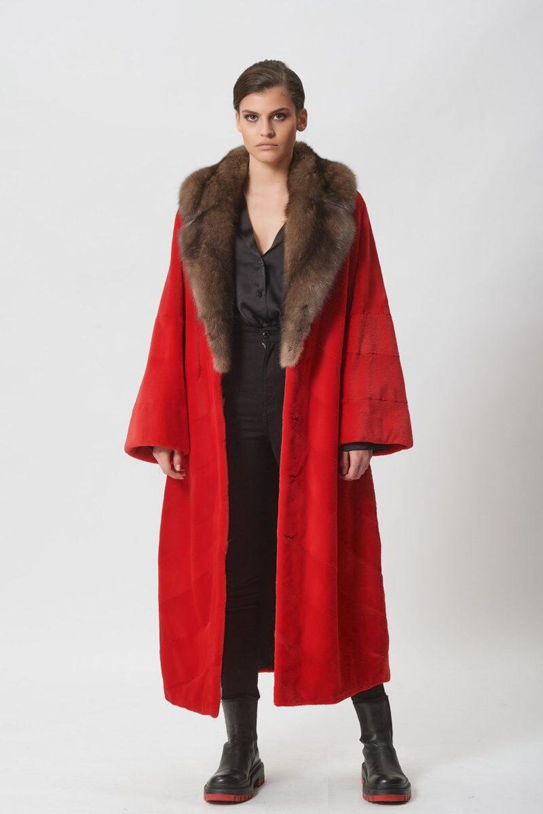Red Short Sheared Mink Fur Coat With Sable Collar - Etsy