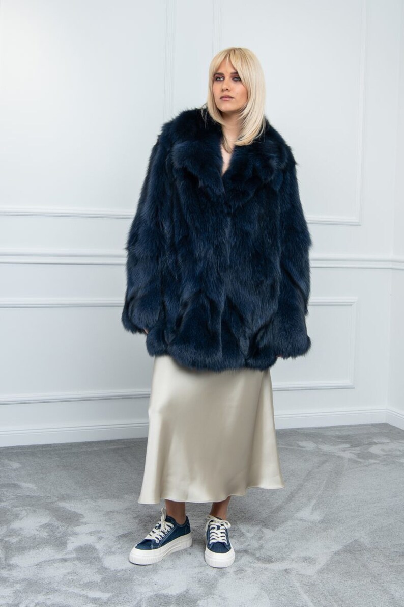 Blue Fox Sections Fur Jacket Made of 100% Real Fur - Etsy