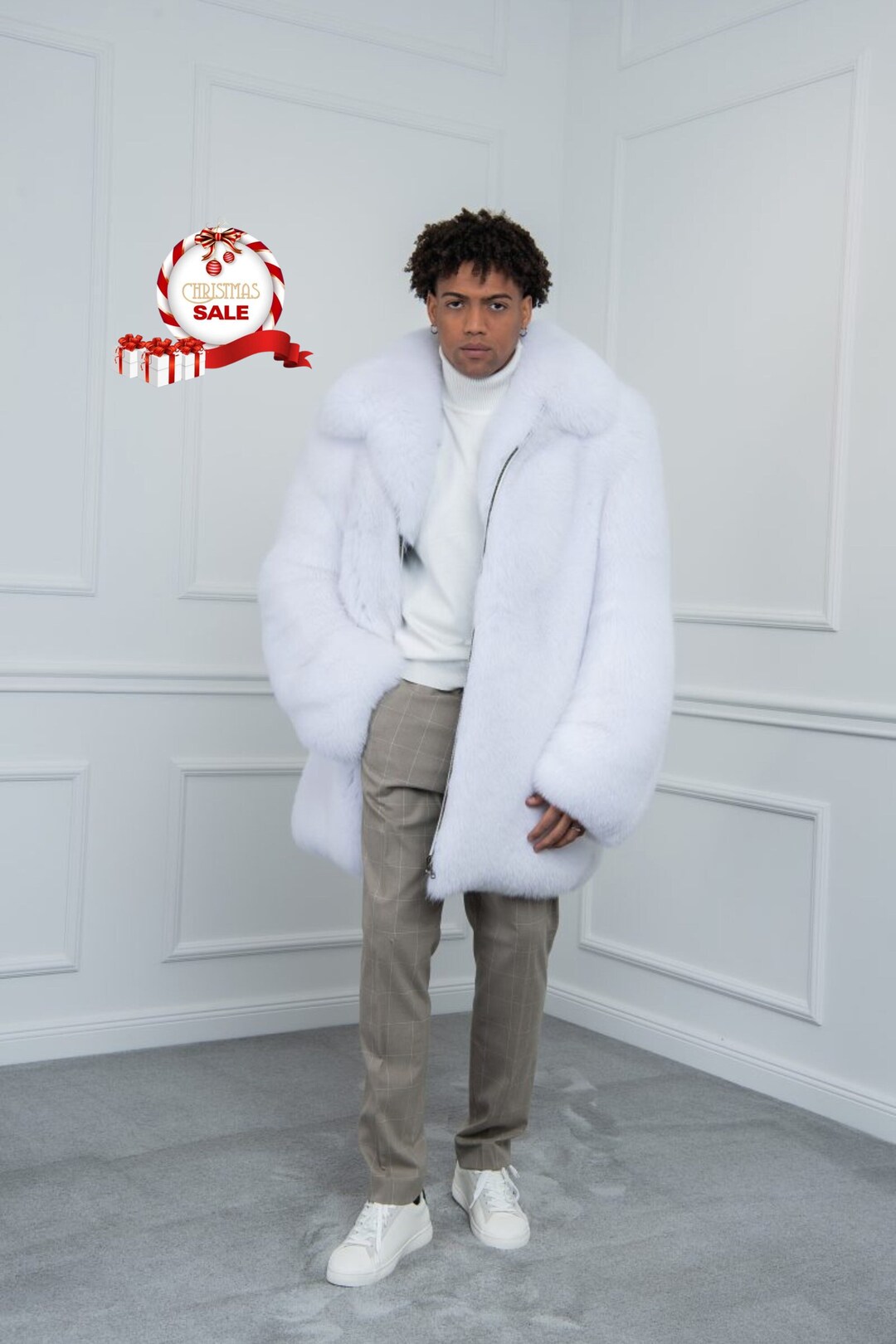 Men's White Fox Fur Jacket Made of 100% Real Fur - Etsy