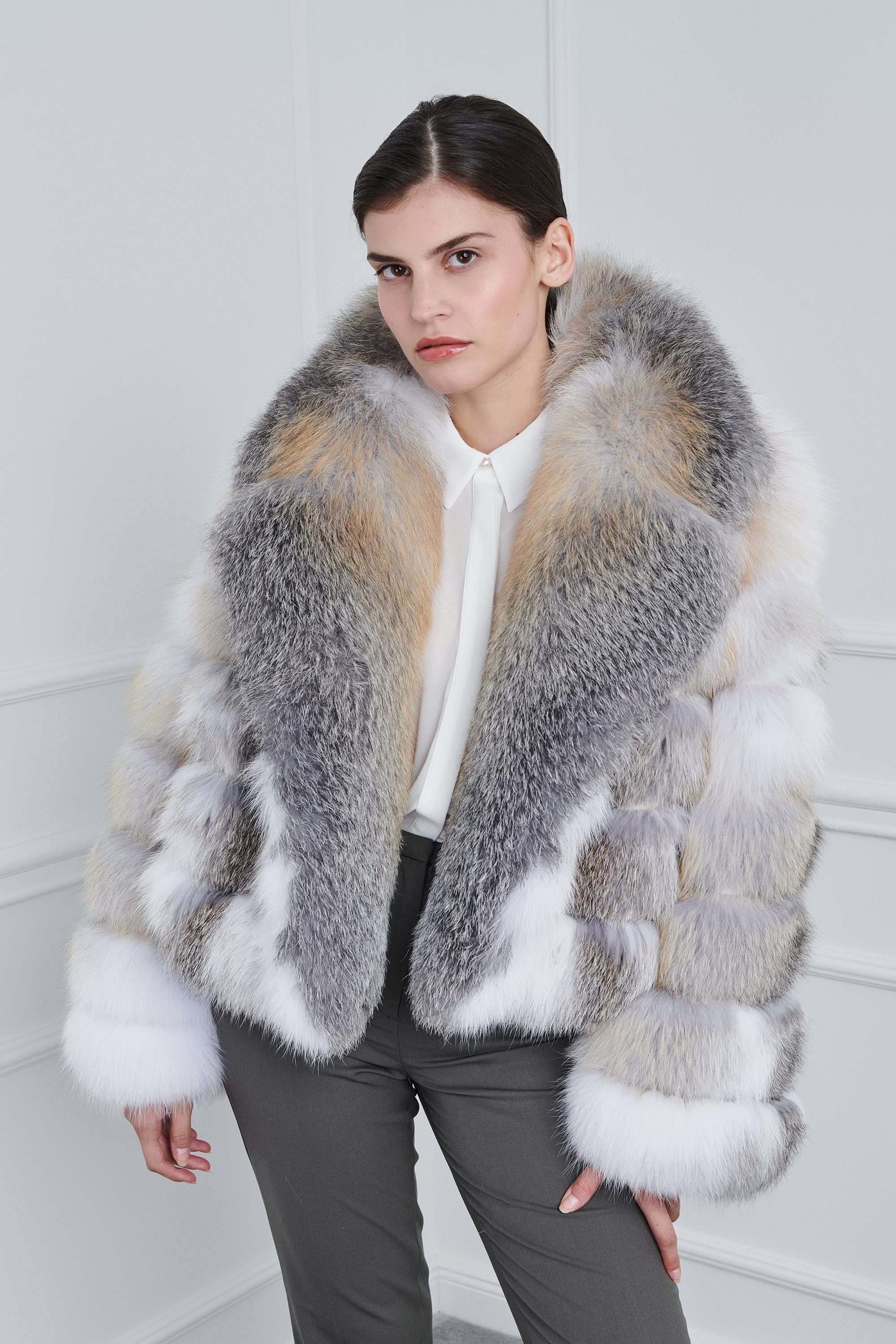 White & Gold Fox Fur Short Jacket - Saga Furs - Etsy