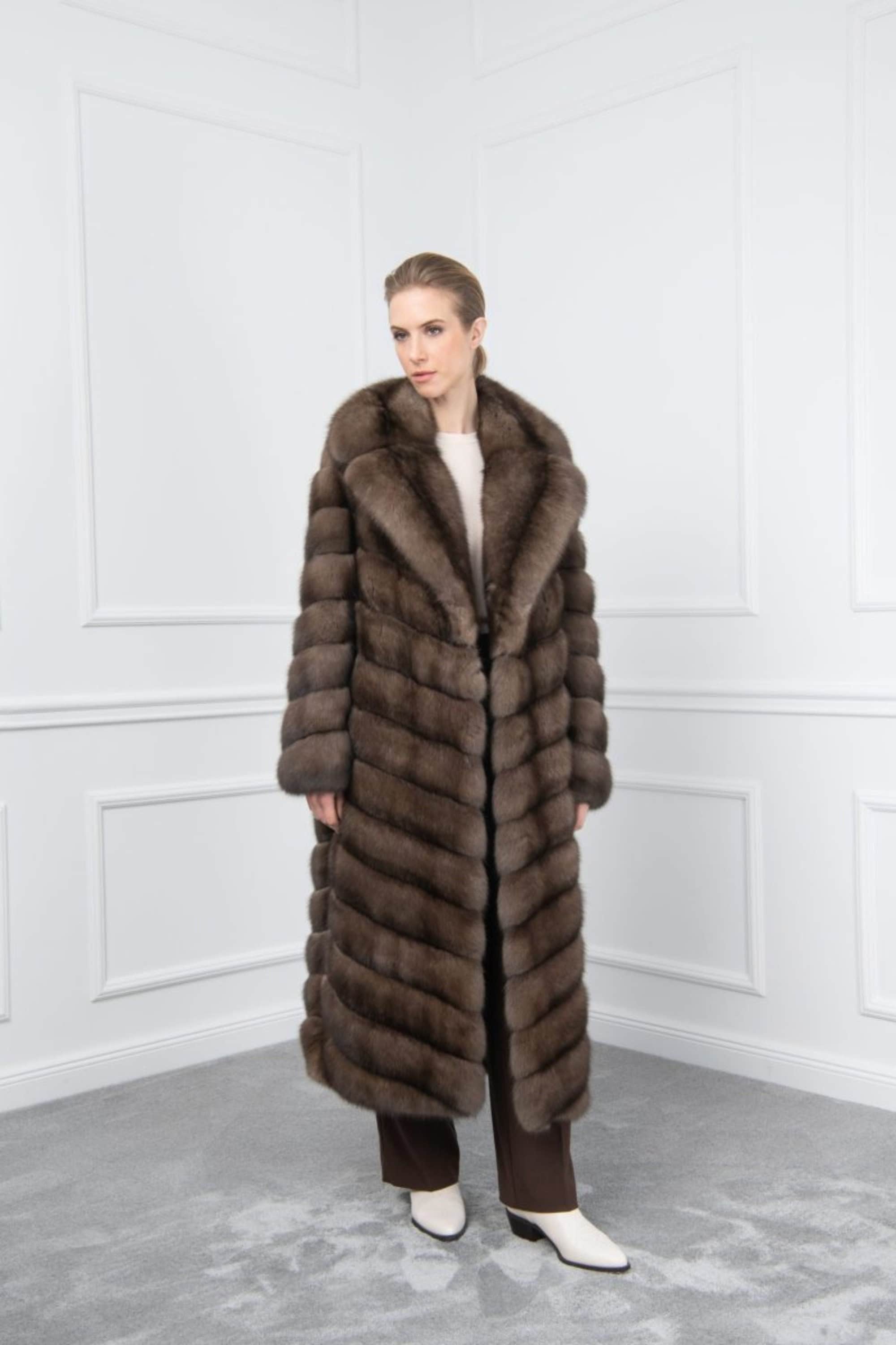 Platinum Sable Fur Coat Chevron Cut With Wide Rever Collar. Zobel - Etsy