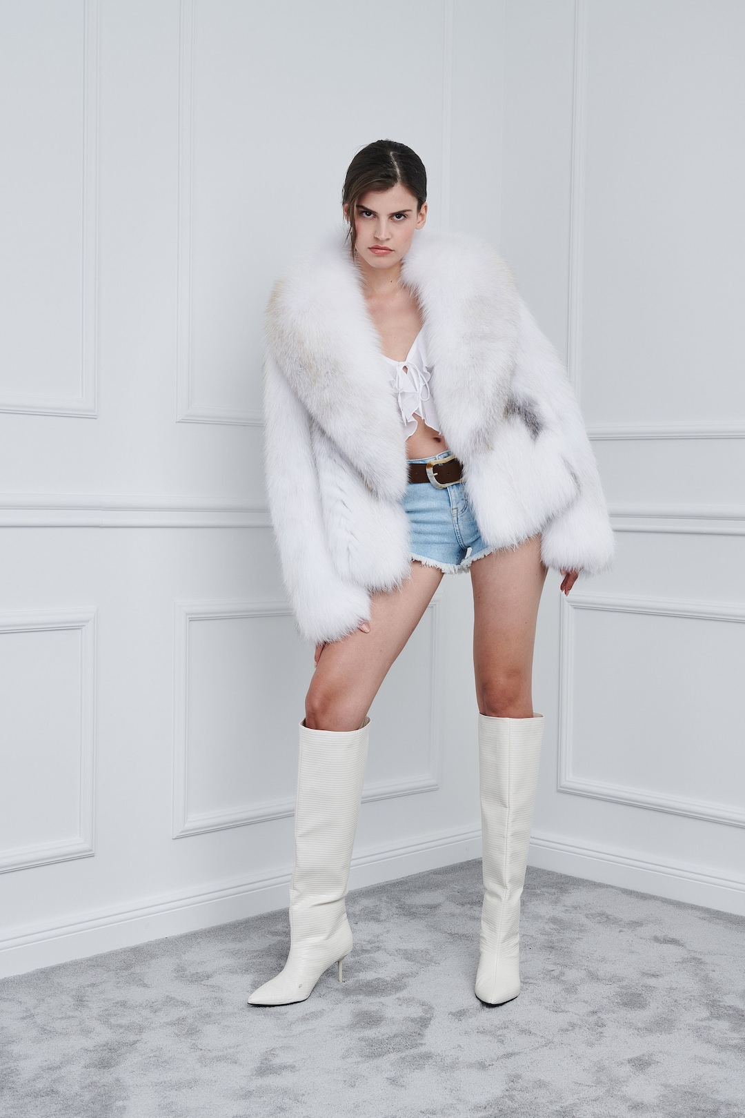 White & Gold Fox Fur Short Jacket: Shawl Collar, Saga Furs - Etsy