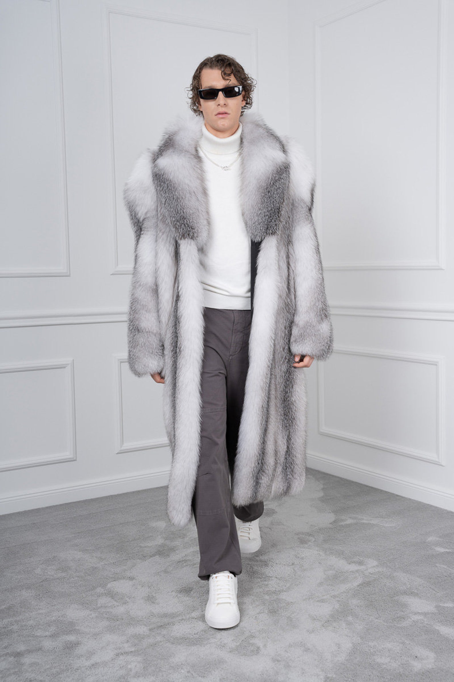 Men's Blue Shadow Fox Fur Coat With Rever Collar - Etsy