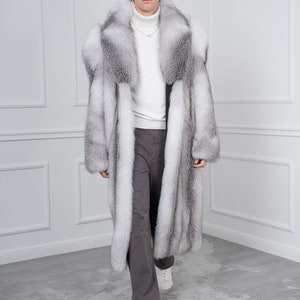 Men's Blue Shadow Fox Fur Coat With Rever Collar - Etsy