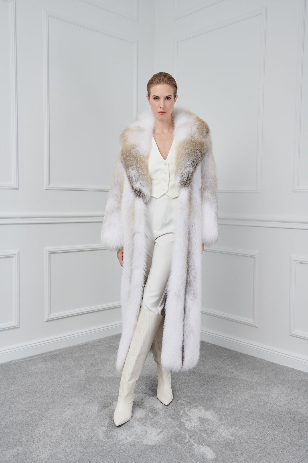 Arctic Gold Fox Fur Long Coat With Rever Collar Made of 100% Real Fur ...