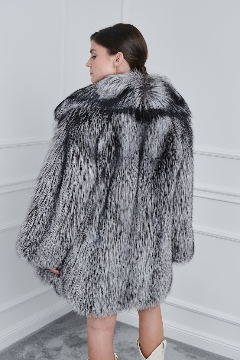 Silver Fox Fur Jacket With Rever Collar. Real Fox Fur Coat. Genuine Fox ...