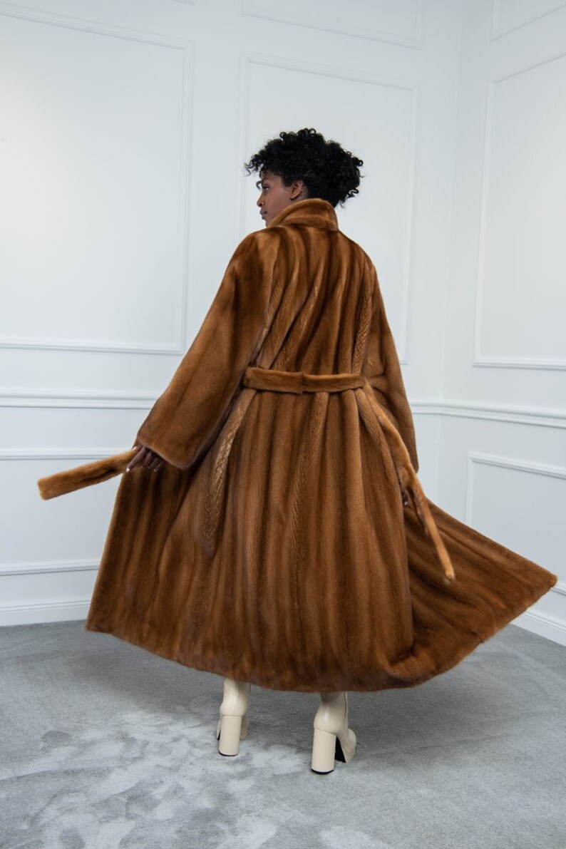 Gold Mink Fur Coat: Stand Shawl Collar, Custom Made in 130cm Long - Etsy