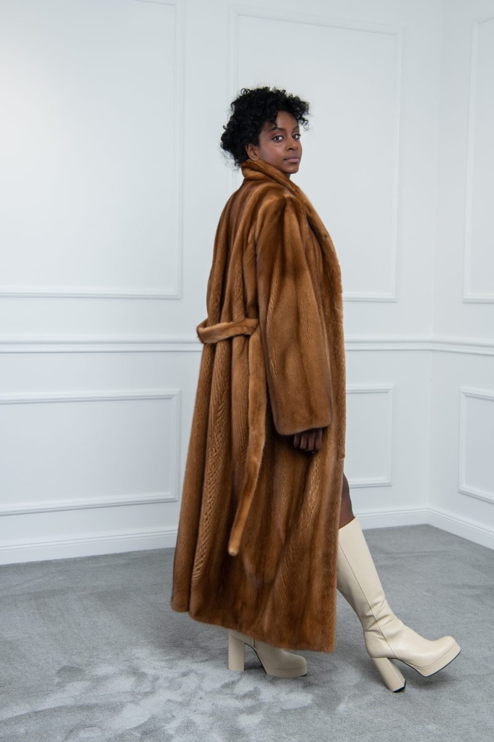 Gold Mink Fur Coat With Stand Shawl Collar Made of 100% Real Mink Fur ...