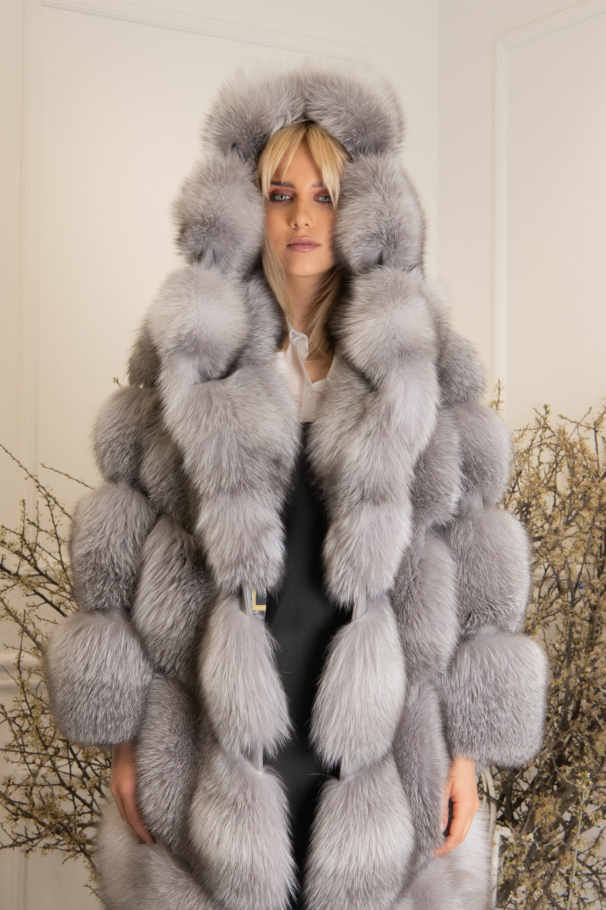 Sapphire Frost Fox Fur Coat With Hood Made of 100% Real Fur - Etsy