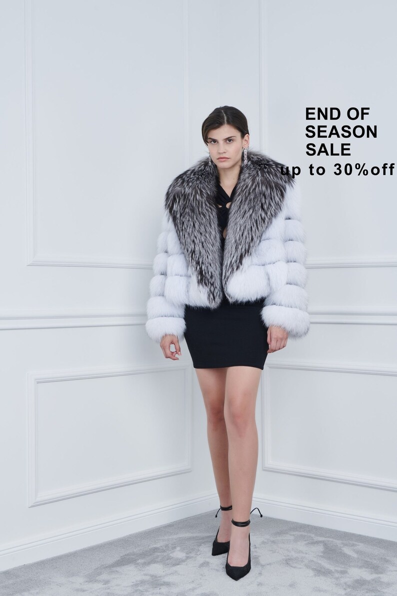 Arctic Fox Fur Jacket With Silver Fox Collar Made of 100% Real - Etsy