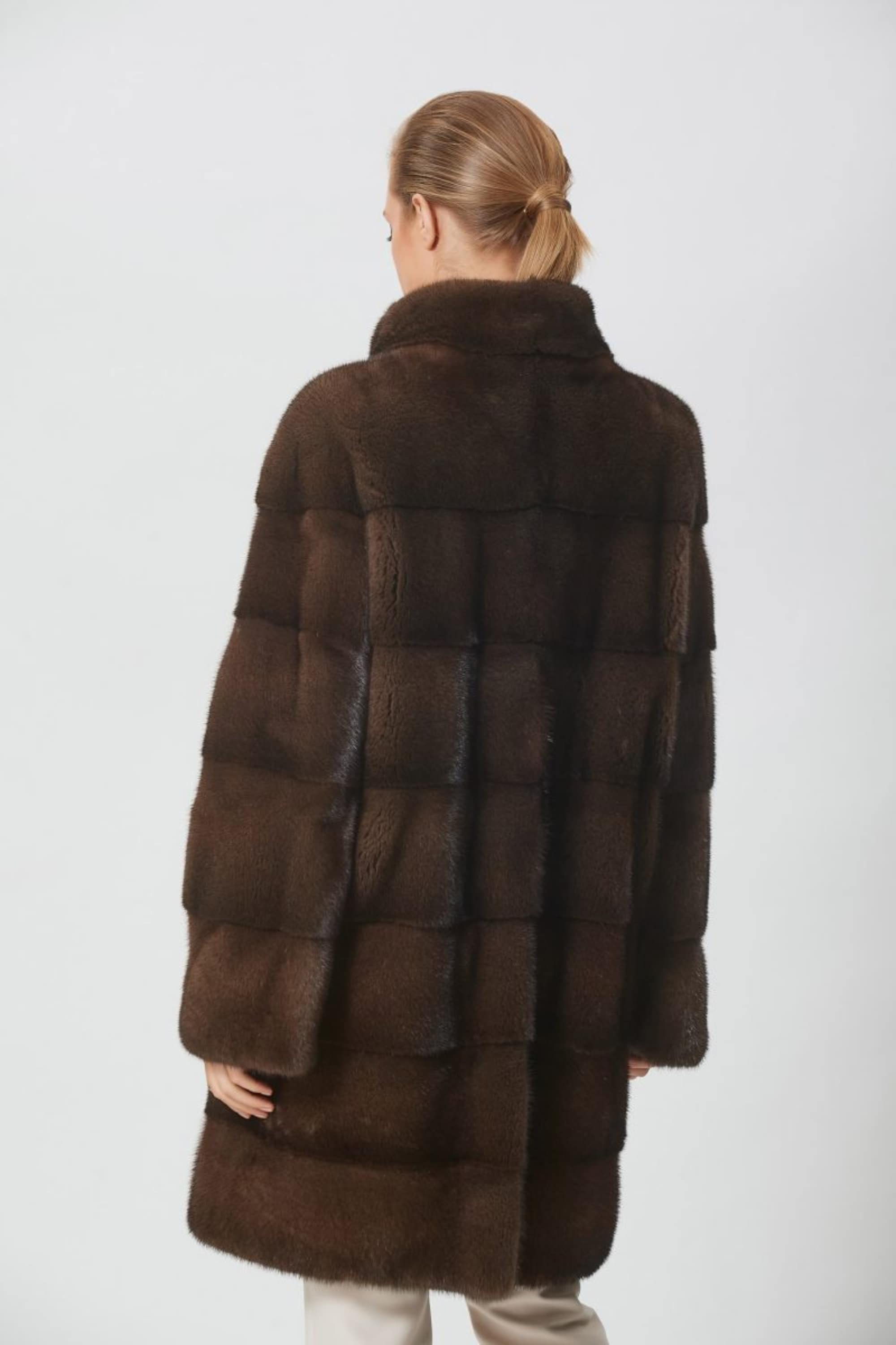 Giacca in Pelliccia di Visone Marrone Realizzata al 100% in Vera ...