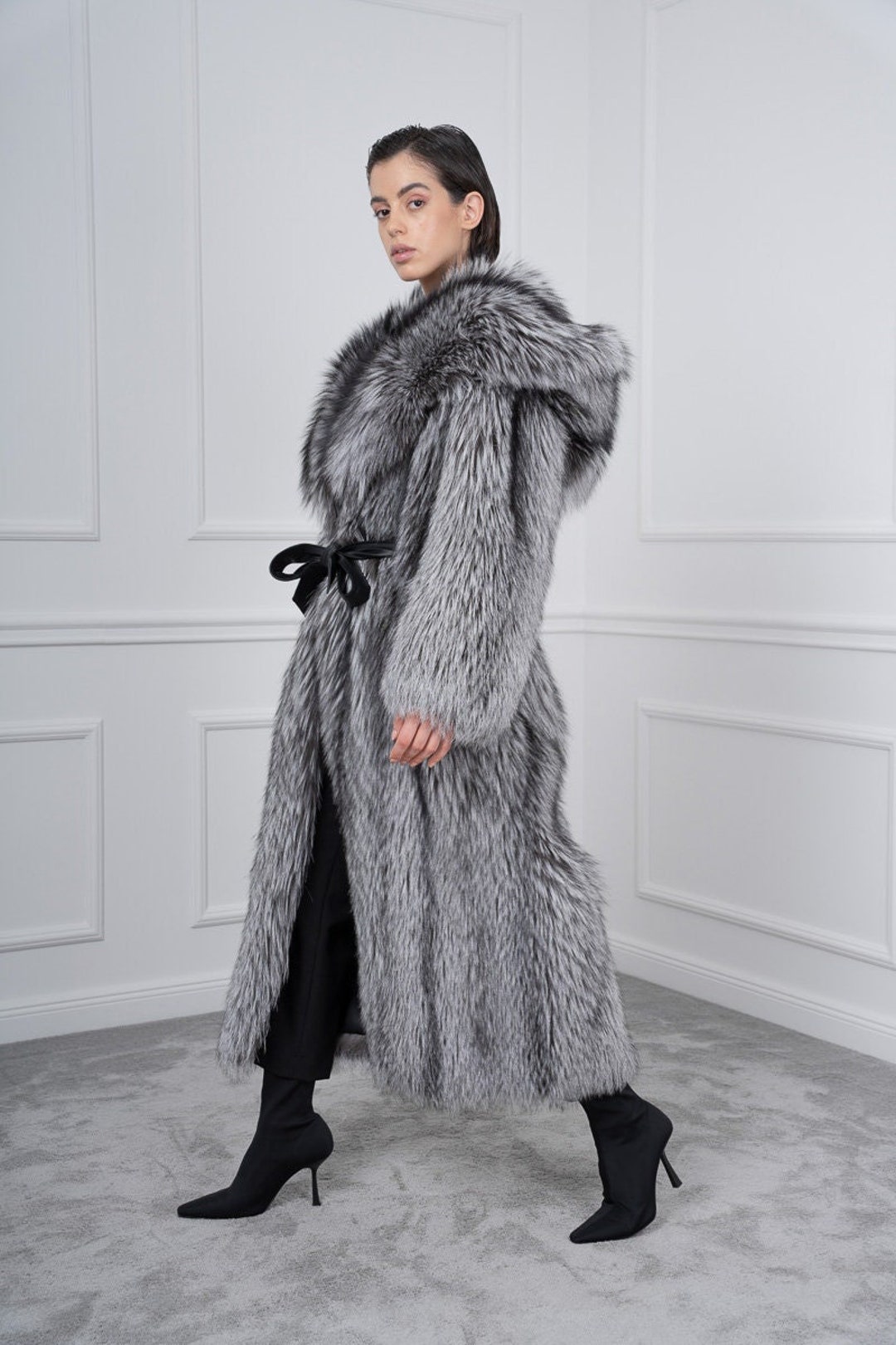 Silver Fox Coat With Hood - Etsy