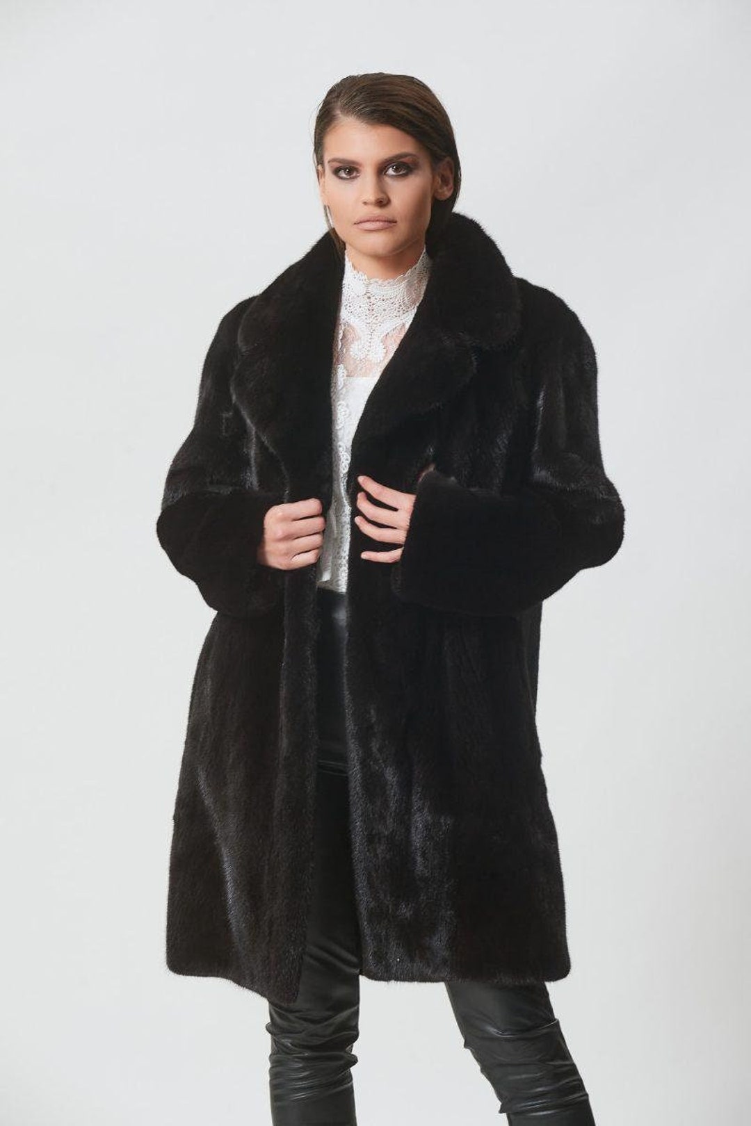 Black Mink Jacket With Classic Rever Collar - Etsy