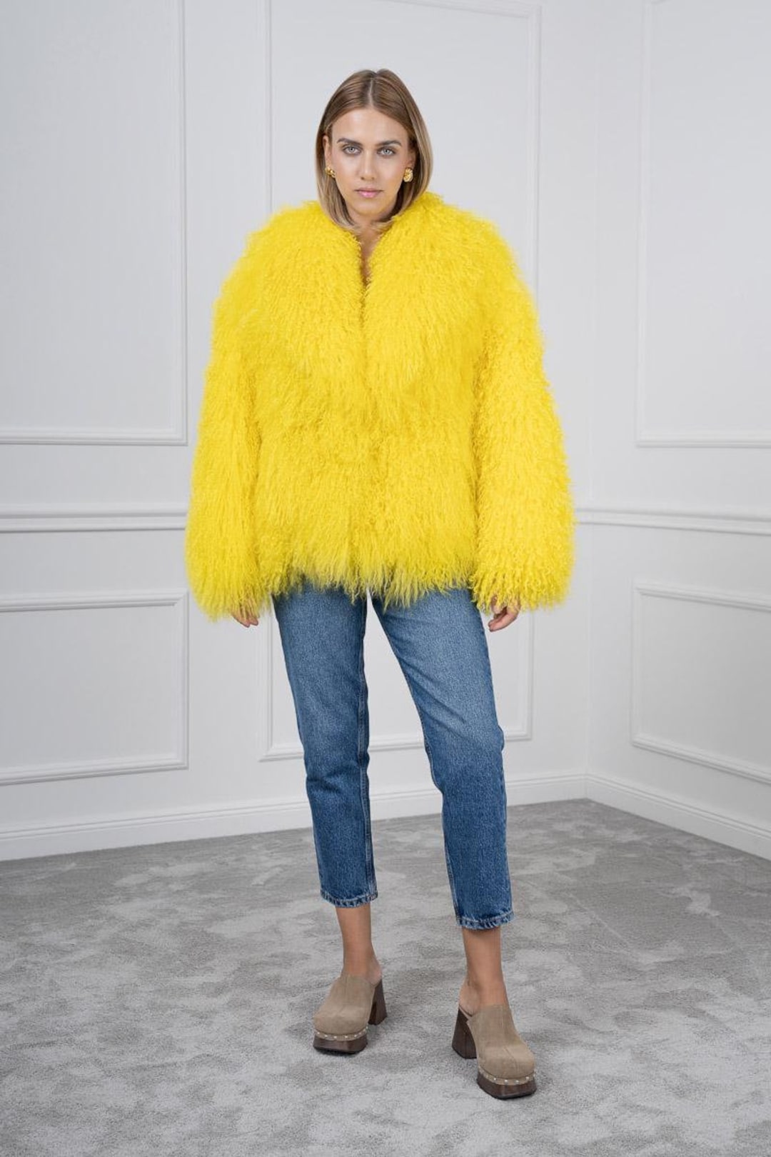 Yellow Mongolian Lamb Fur Jacket - Etsy