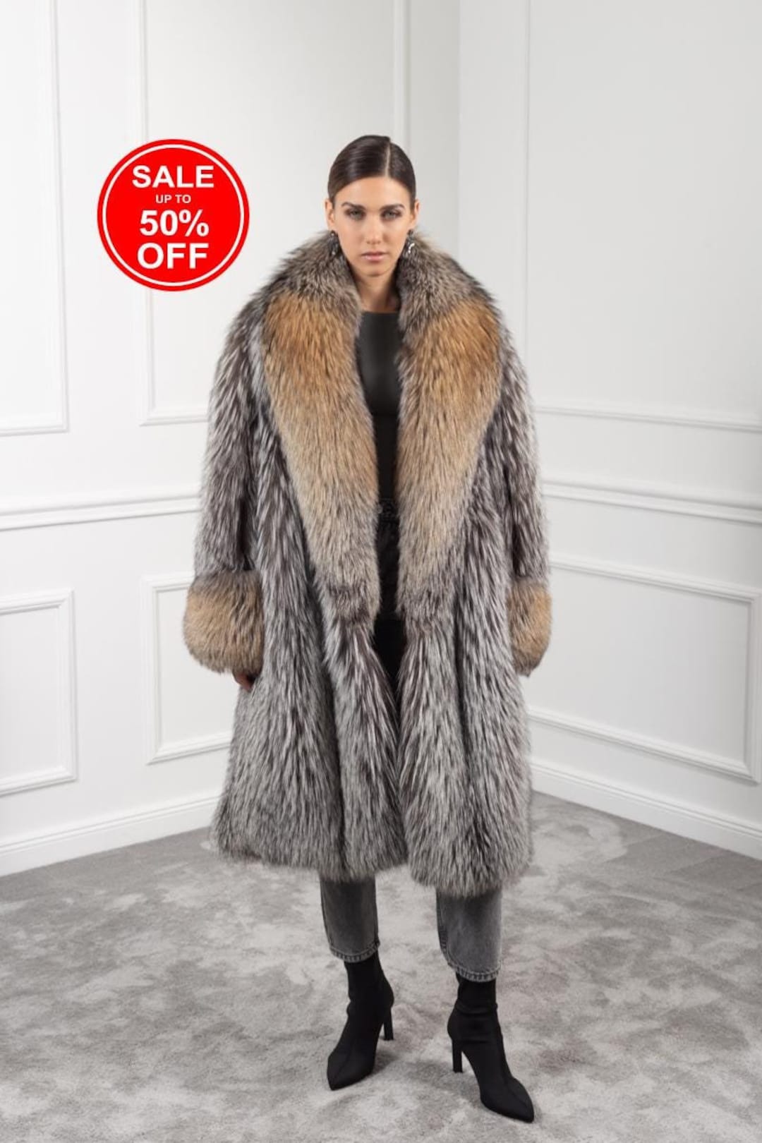 Silver Fox Fur Coat With Shawl Collar - Etsy