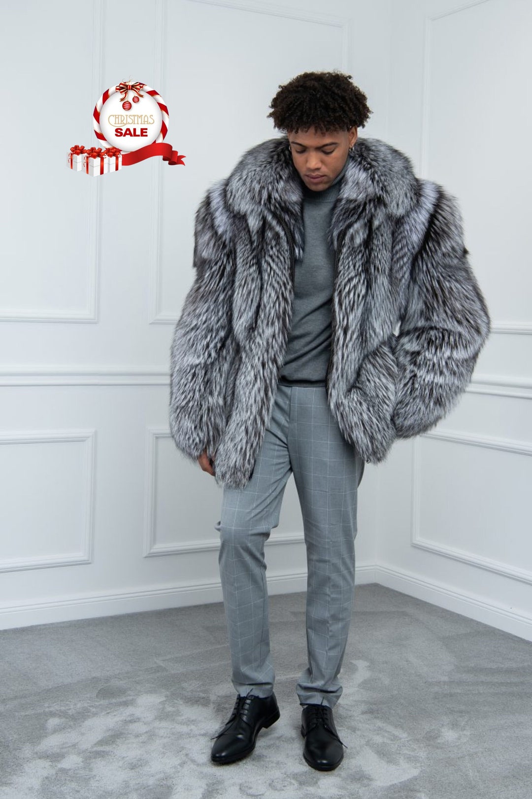 Men's Silver Fox Fur Jacket Made of 100% Real Fur - Etsy