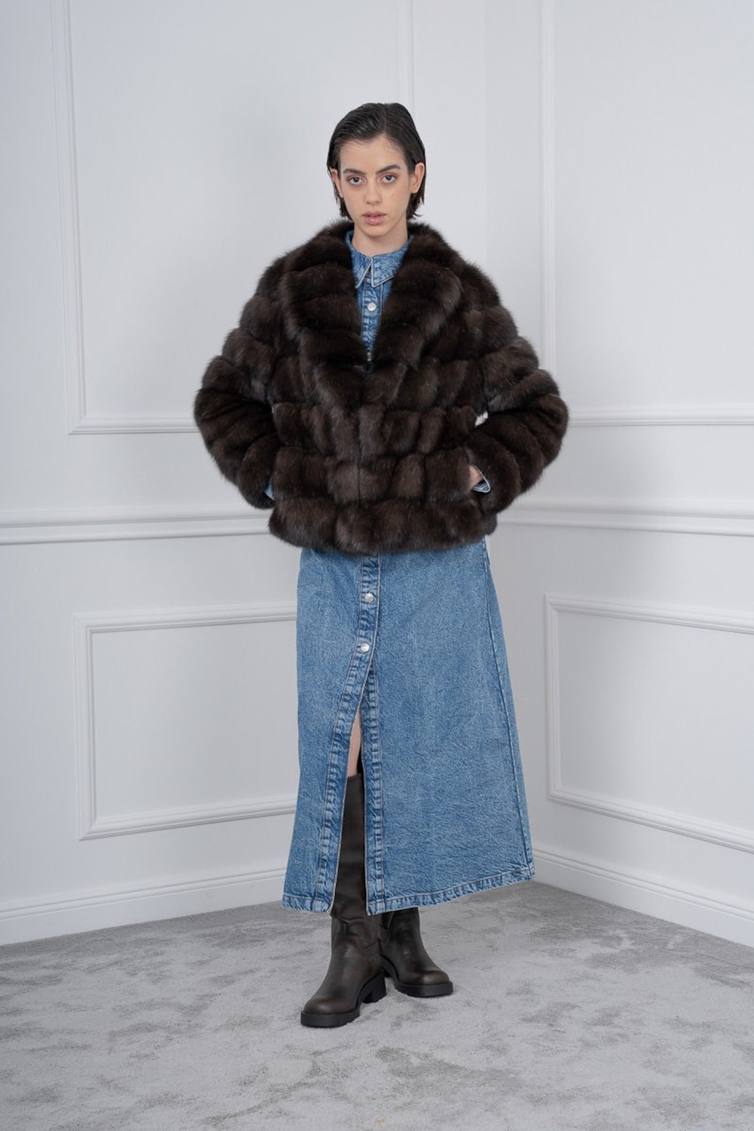 Sable Silvery Short Fur Jacket With Shawl Collar - Etsy