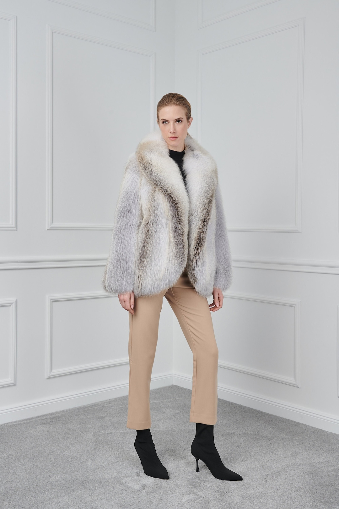 Shadow Fawn Light Fox Fur Short Jacket With Shawl Collar Made of 100% Real Fur - Etsy