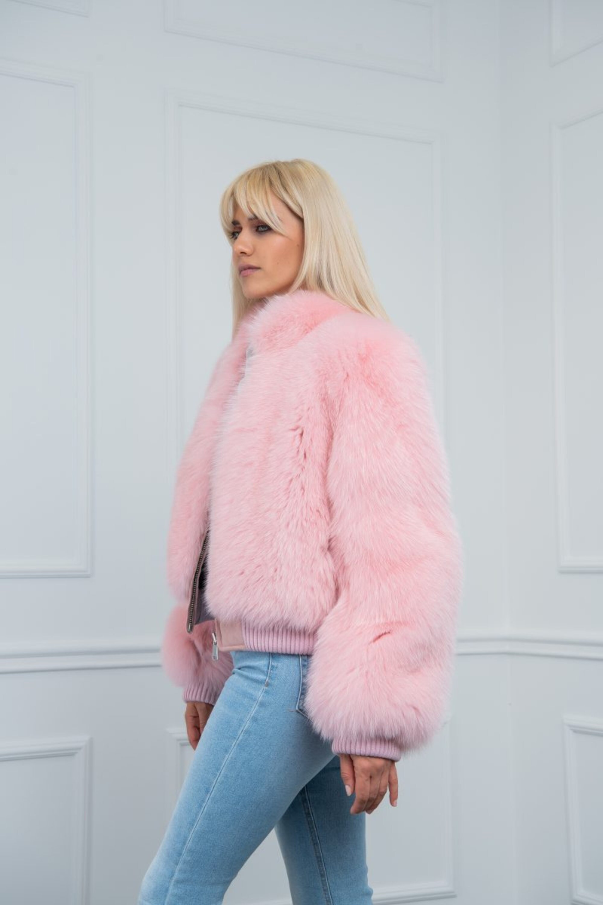 Pink Fox Fur Bomber Made of 100% Real Fox Fur - Etsy