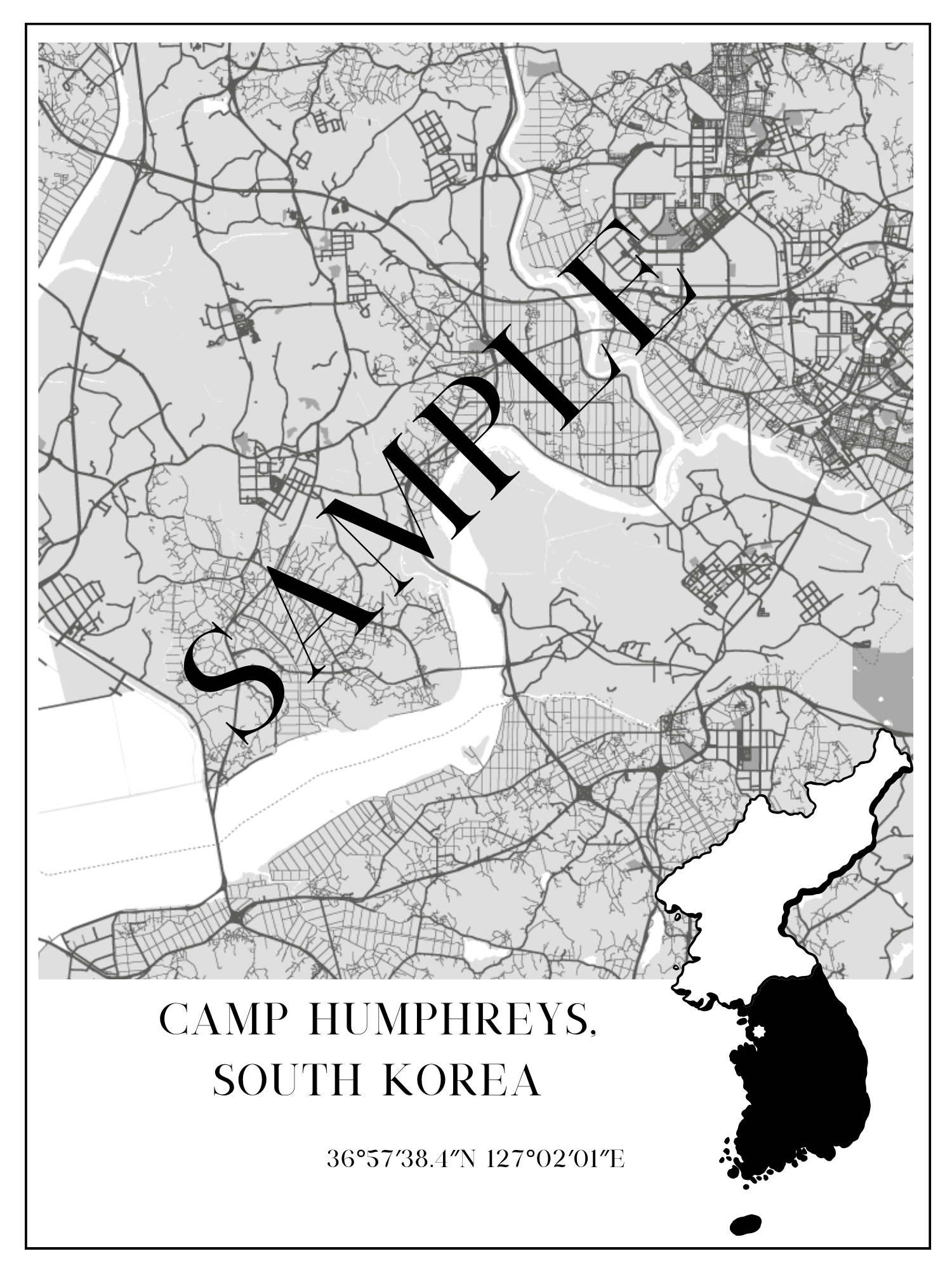 Camp Humphreys Map Print US Army Camp Humphreys Home Decor Army Gifts ...