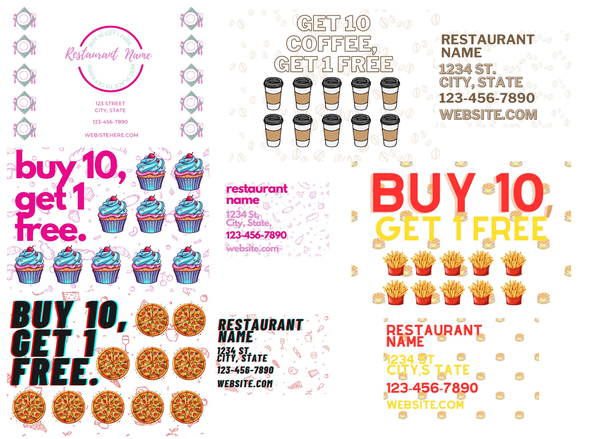 Restaurant Stamp Card | Restaurant Coffee Shop Hamburger Pizza ...