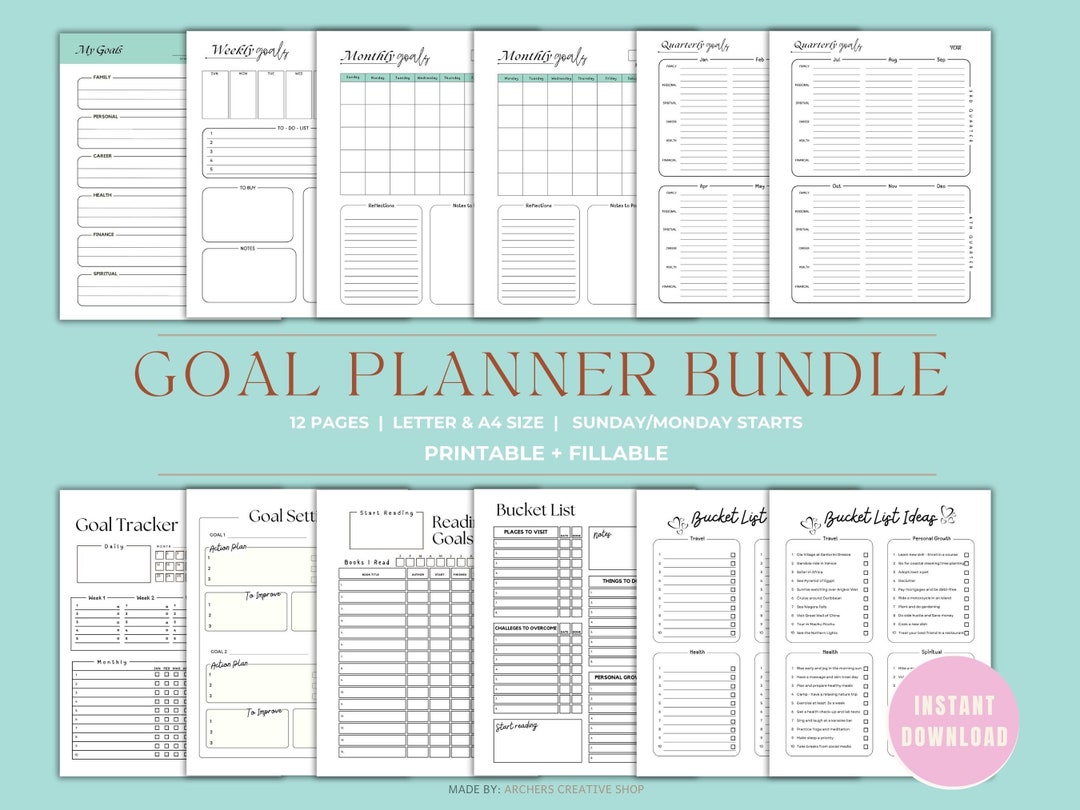 Goal Planner Bundle, Goal Planner Printable, Life Goals Planner, Goal ...