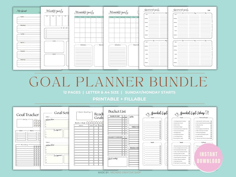 Goal Planner Bundle, Goal Planner Printable, Life Goals Planner, Goal ...