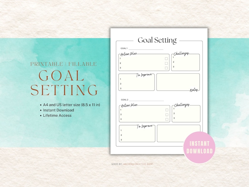 Goal Setting Printable, Goal Setting Worksheet, Goal Planning Template ...