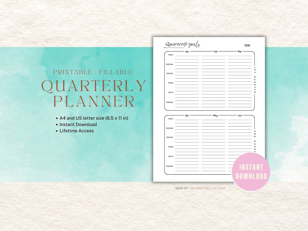Quarterly Goals Planner, 2024 Goals, Quarterly Goal Template, Personal ...