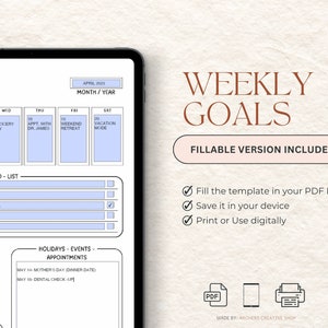 Weekly Planner, Printable Fillable, Life Goals Planner, Weekly Goals ...