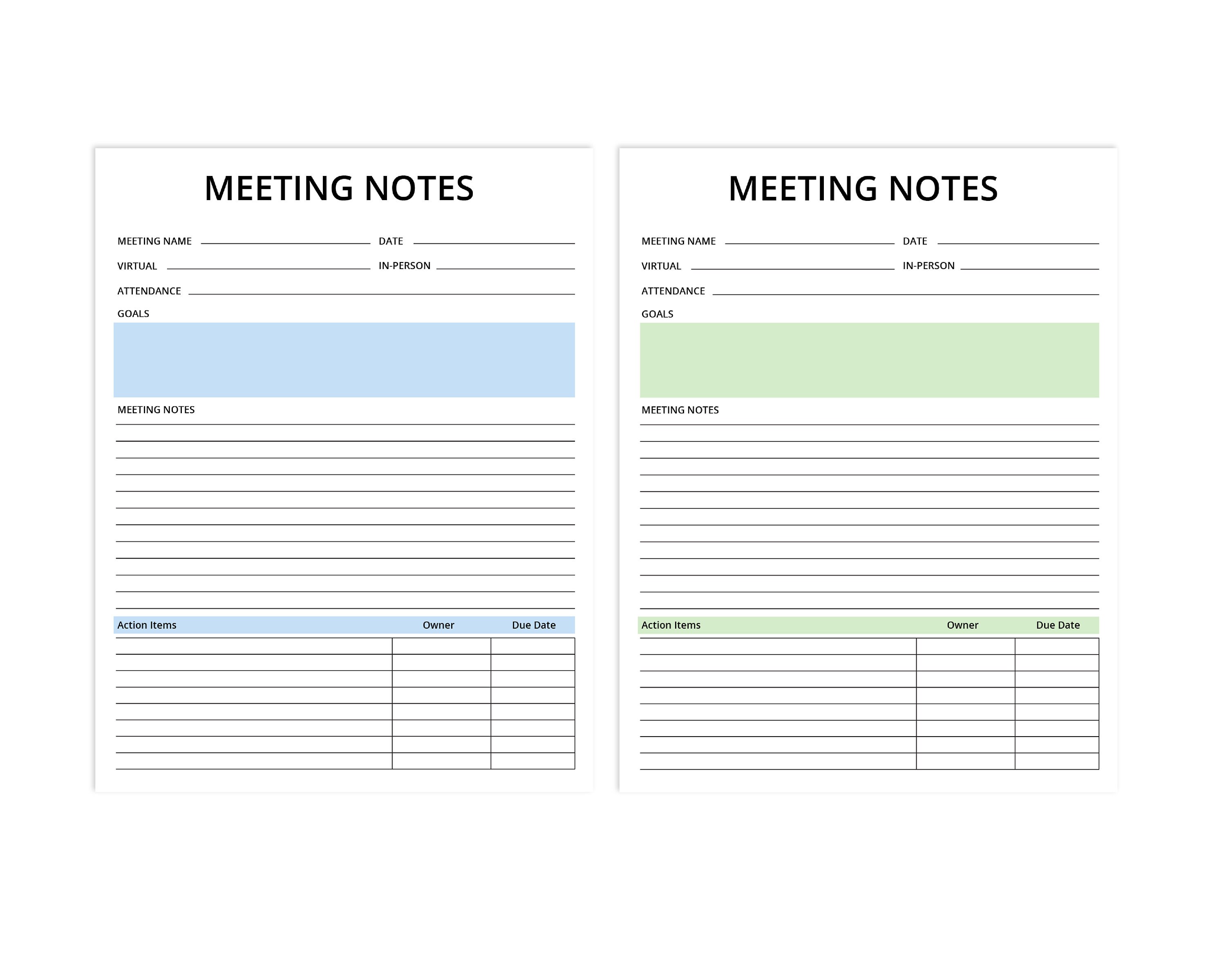 Meeting Notes Printable,editable Meeting Notes Template,meeting ...