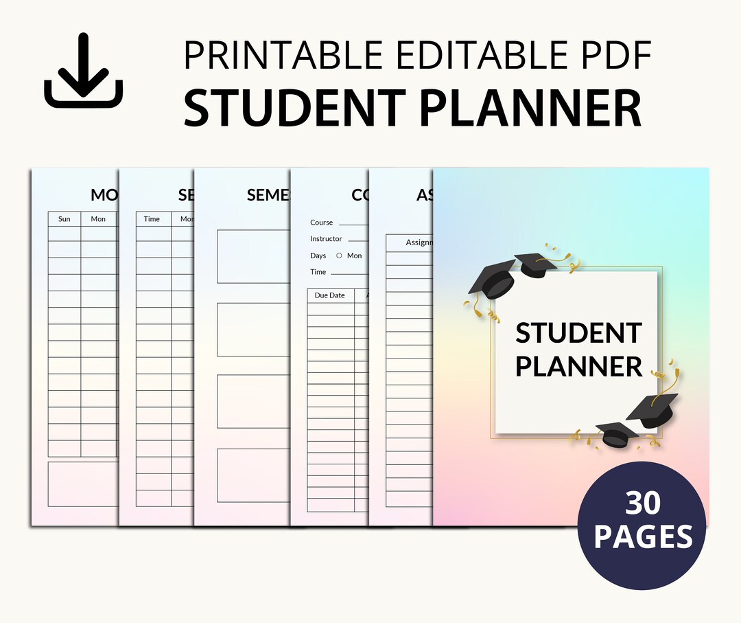 Student Planner Printable,homeschool Planner,study Organiser, School ...