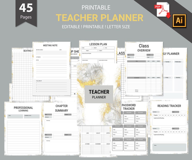 Teacher Planner Printable Pages,lesson Plan Template,academic Planner ...